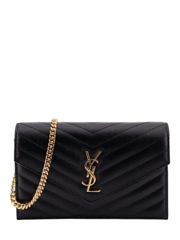 Saint Laurent Cassandre Envelope Clutch With Chain In Grain-de-poudre Leather - Black