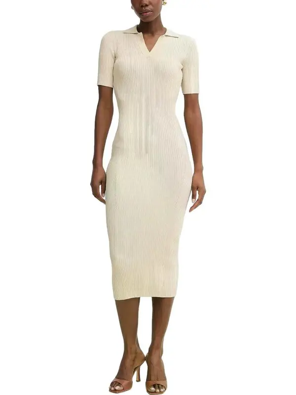 FRACOMINA Ribbed-knit Midi Dress With Glitter Effect - Neutrals