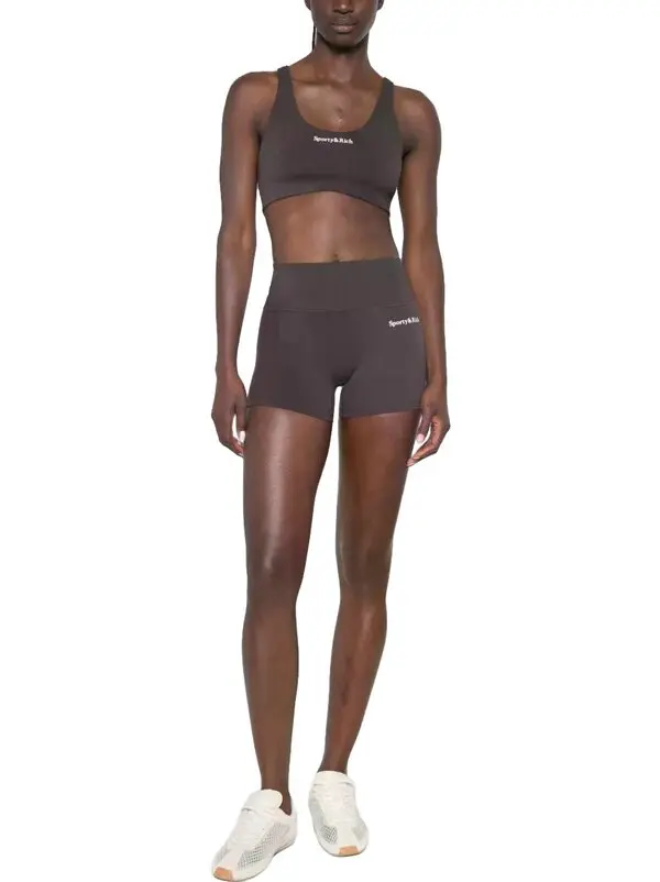 SPORTY & RICH Logo-print Stretch Shorts - Brown