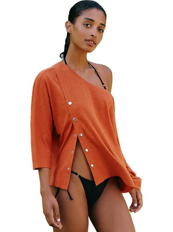 CELANDINE Oversize Batwing Shirt Top - Dark Orange