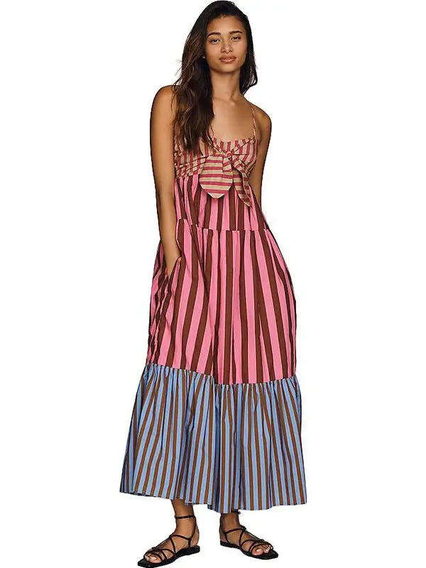 English Factory Cotton Tiered Midi Dress - Pink Pattern