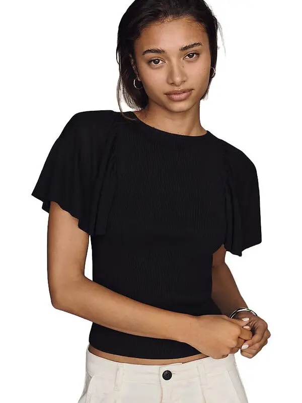 Anthropologie Draped Ruffle-sleeve Knit Top - Black