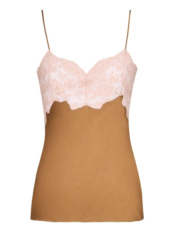 Saint Laurent Silk Satin Laced Camisole - Beige