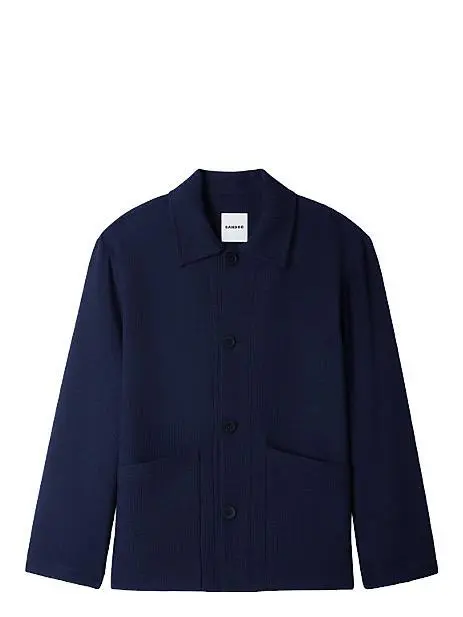 Sandro Buttoned Long Sleeve Wool Worker Jacket - Midnight Blue