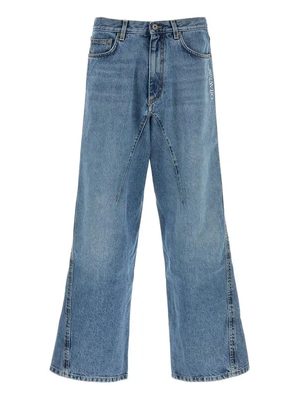Off-White Cotton Denim Jeans With Arrow Print - Blue