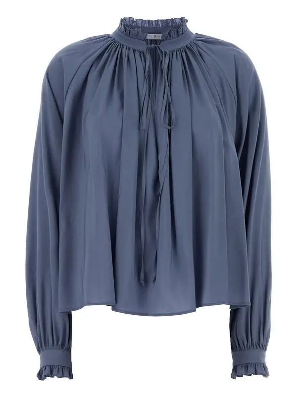 PT TORINO Stretch Jersey Blouse With Front Ties - Blue