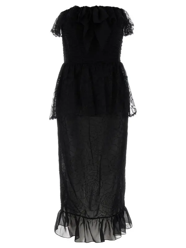 Alessandra Rich Lace Dress With Flounces And Back Slit - Black