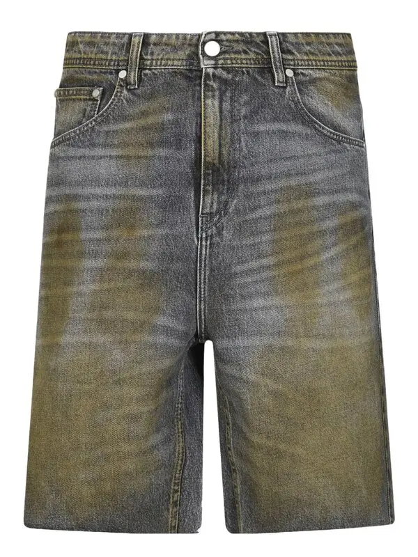 44 LABEL GROUP Vintage Wash Denim Shorts With Raw Edge Hem - Black