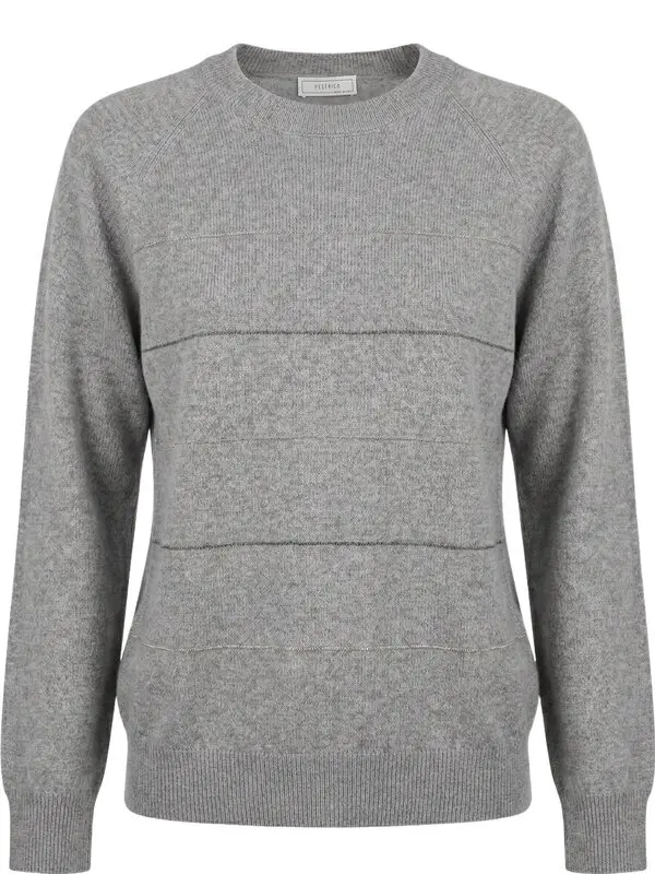 Peserico Round Neck Sweater With Pinstripe Detail - Gray