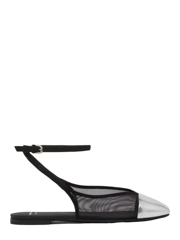 Emporio Armani Mesh And Suede Flat Sandals With Mirrored Cap Toe - Black