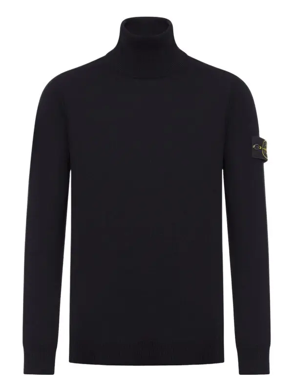 Stone Island High Neck Sweater With Logo Detail - Black