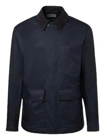 Canali Fleece-collar Technical Fabric Jacket - Black