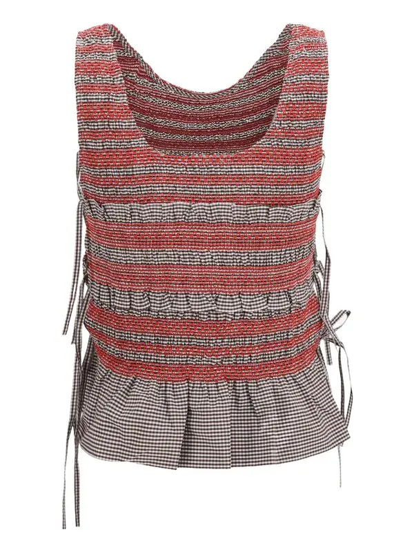 GANNI Smocked Gingham Side-tie Top - Multicolor