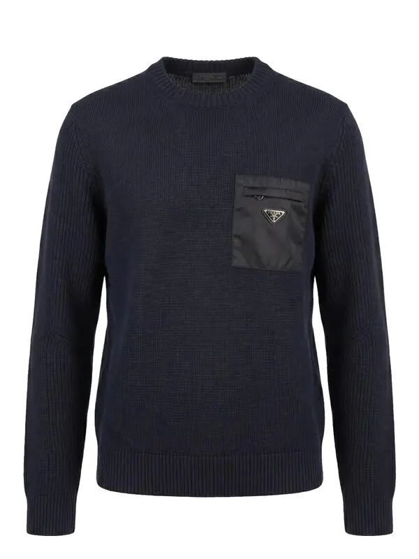 Prada Logo Pocket Knitted Jumper - Blue