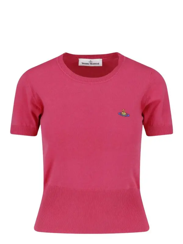 VIVIENNE WESTWOOD Orb Embroidered Knit Top - Raspberry