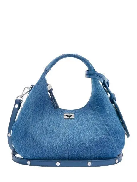 GANNI Studded Denim Mini Hobo Bag - Blue