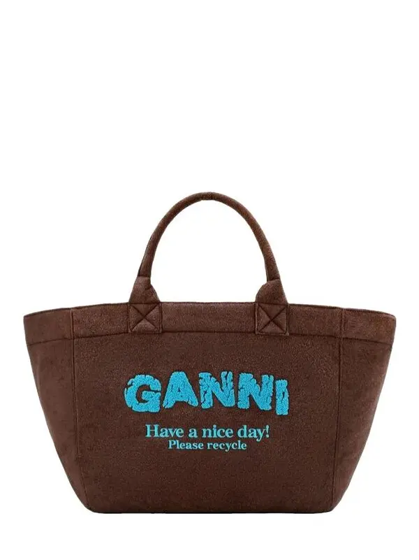 GANNI Beach Logo Tote Bag - Brown