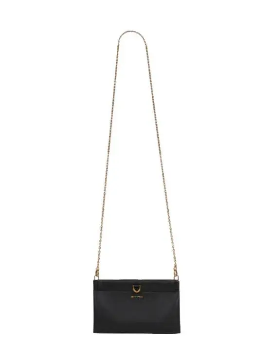 Etro Mini Leather Clutch With Chain Shoulder Strap - Black