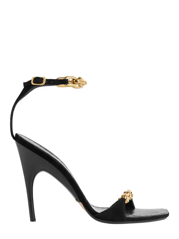 Balenciaga Duchesse 110mm Suede Goatskin Sandals With Gold Chains - Black