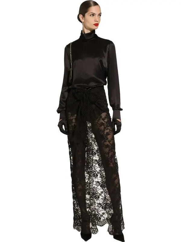 Dolce & Gabbana High Neck Silk Satin Blouse - Black