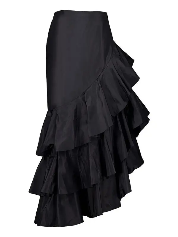 Johanna Ortiz Spirit Of Exploration Ruffled Silk Skirt - Black