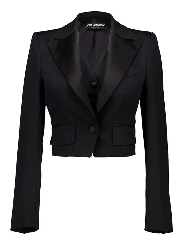 Dolce & Gabbana Cropped Wool Gabardine Jacket With Peak Lapels - Black