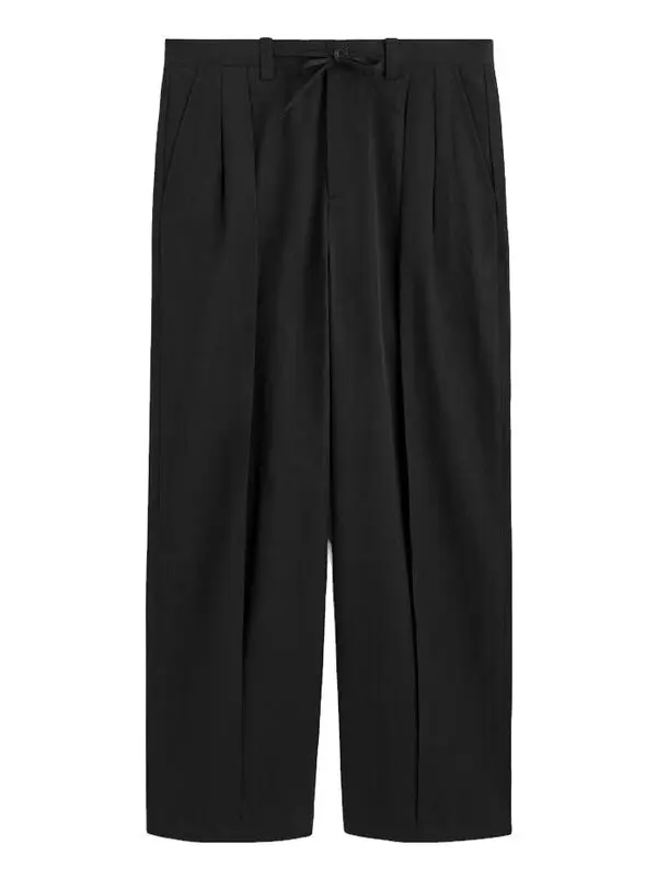 Cos Relaxed Wide-leg Drawstring Pants In Pima Cotton-poplin - Black