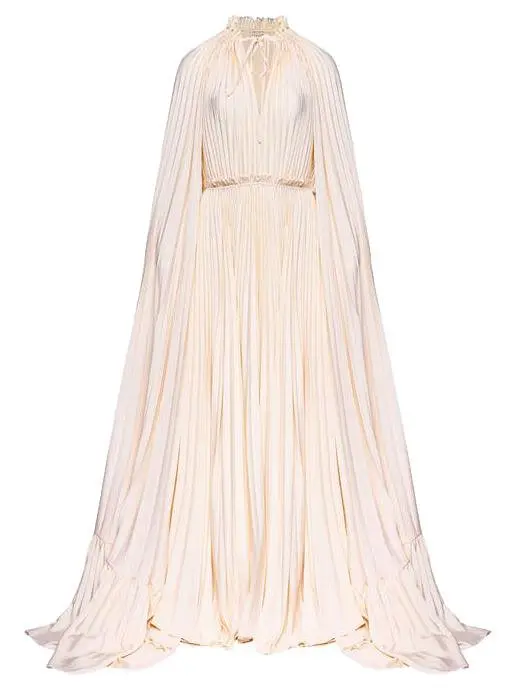 VASILIKI Zaria Plisse Cape Gown - Peach