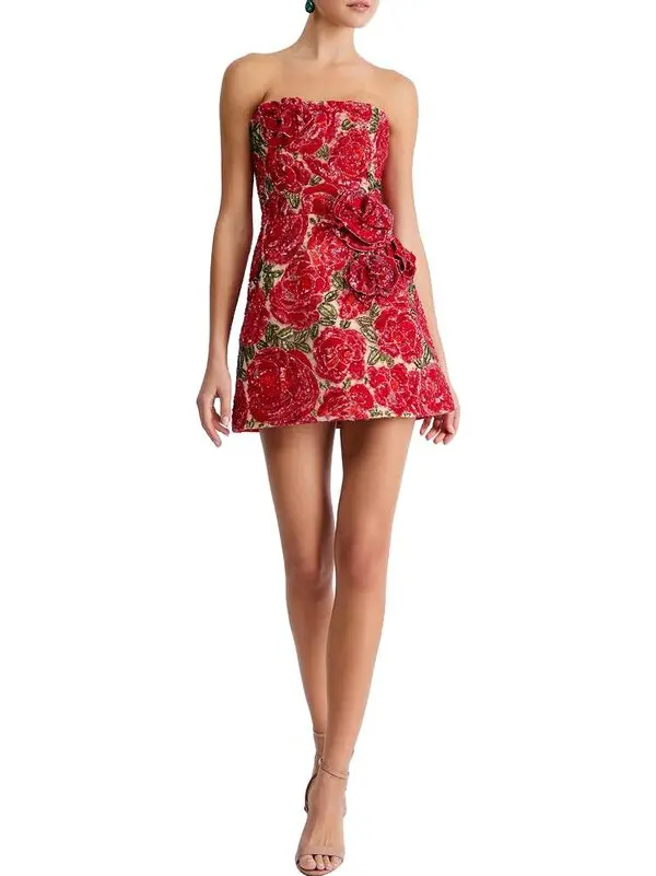 HELSI Helsi̇ Caprice Embellished Strapless Cocktail Mini Dress - Rose Red