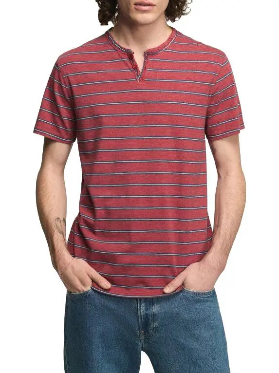 Lucky Brand Stripe Venice Burnout Henley - Red Multi