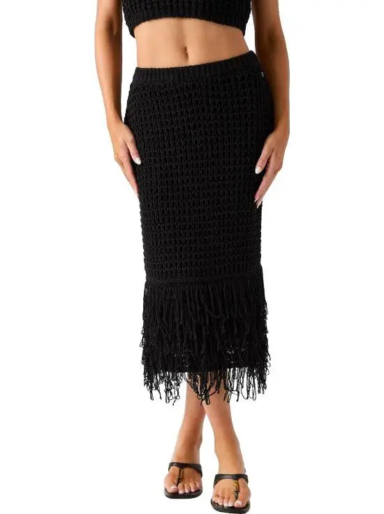 Guess Remi Open Stitch Fringe Midi Skirt - Black