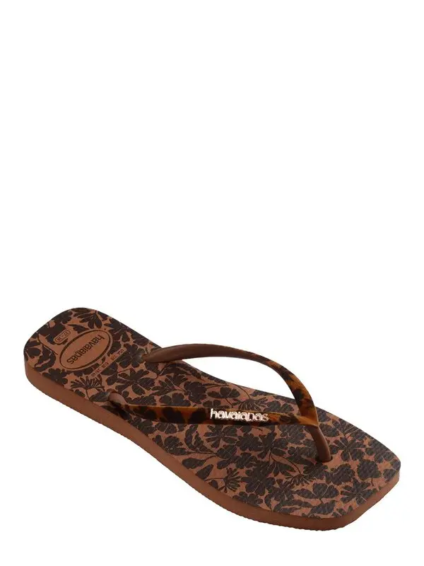 Havaianas Flocked Strap Leopard Print Flip Flops - Rust/rust