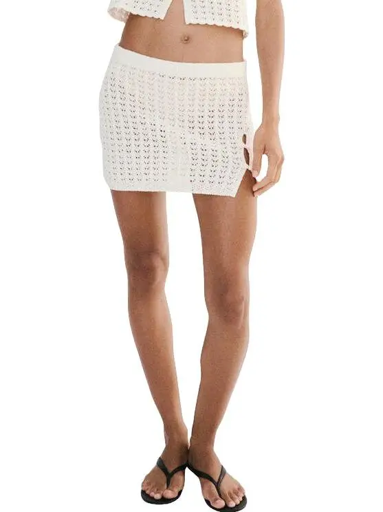 Mango Openwork Knit Miniskirt With Cutout Detail - Ecru