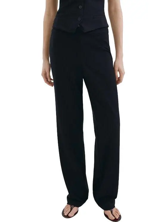 Mango Wide Leg Pants - Navy