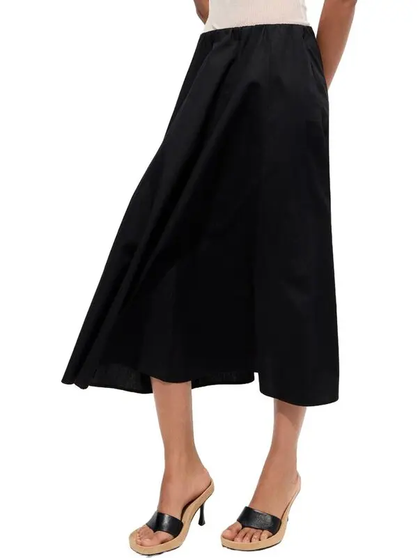 Mango Flared Cotton Midi Skirt - Black