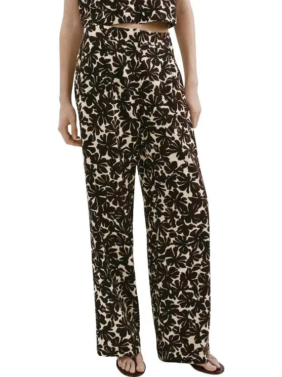 Mango Floral Straight Leg Pants - Ecru