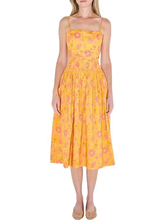 English Factory Floral Print Cotton Sundress With Cutout Detail - Orange Multi