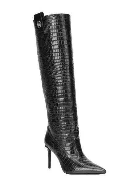 Philipp Plein High Heel Croc Effect Boots - Black
