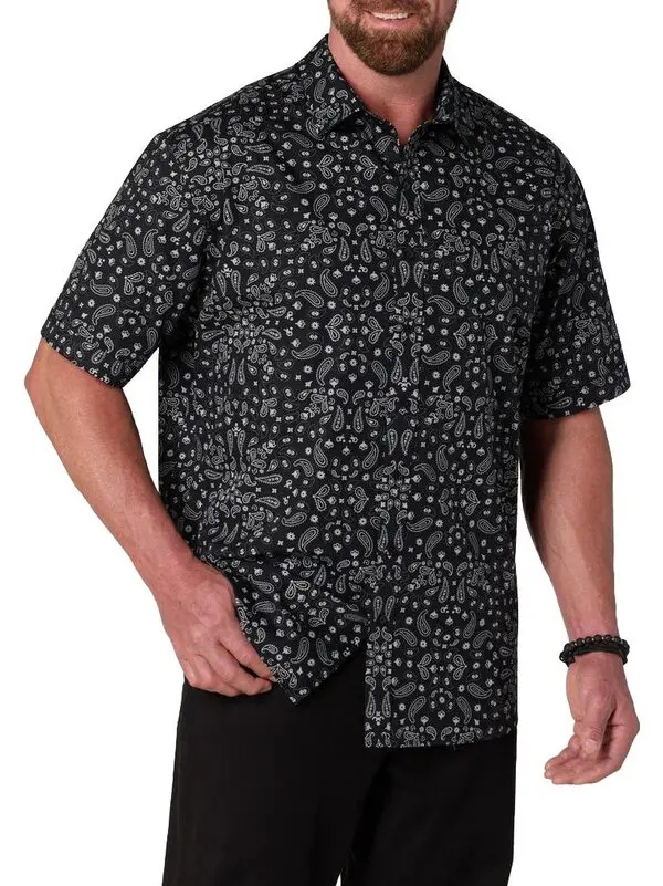 SYNRGY BY DXL Big & Tall Bandana Print Sport Shirt V2 - Black