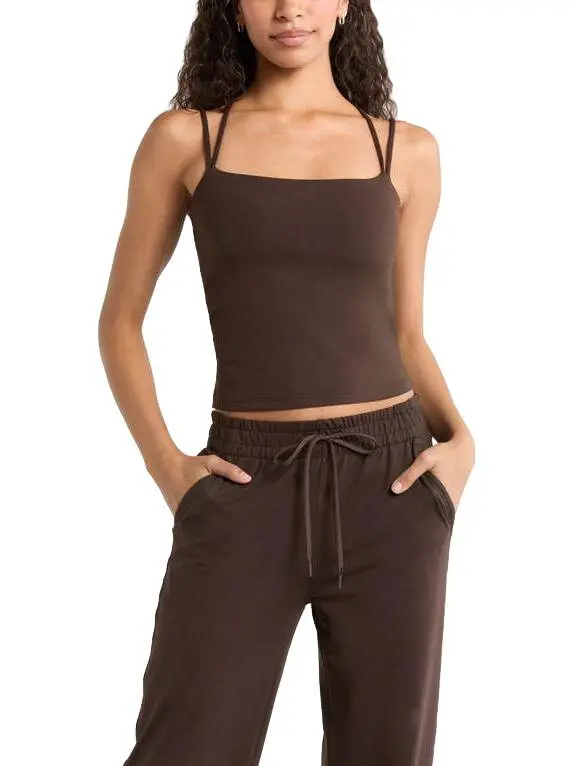 Zella Zen Strappy Camisole With Built-in Bra - Brown Mole