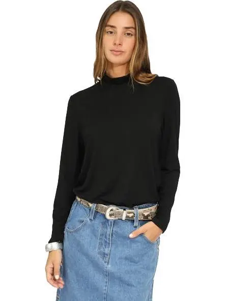 BELLE & BLOOM Easy Love Long Sleeve Top With Roll Neck - Black