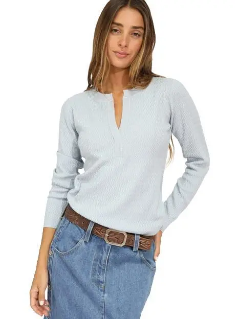 BELLE & BLOOM Frankie Textured Knit Long Sleeve Top - Light/pastel Blue