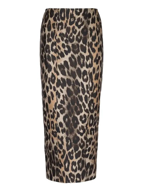 Balmain Leopard Jacquard Pencil Skirt - Brown