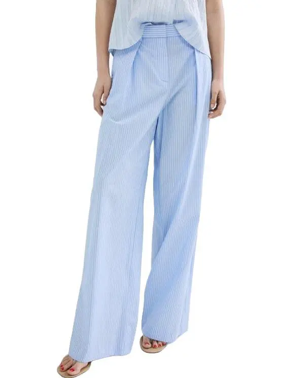 Mango Pinstriped High-waisted Wide-leg Trousers - Blue