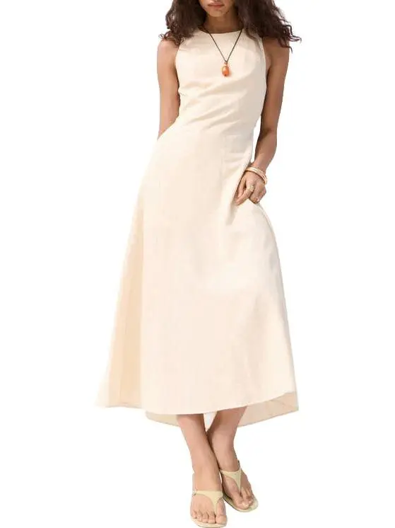 Mango Back Cutout Linen Blend A-line Dress - Ecru