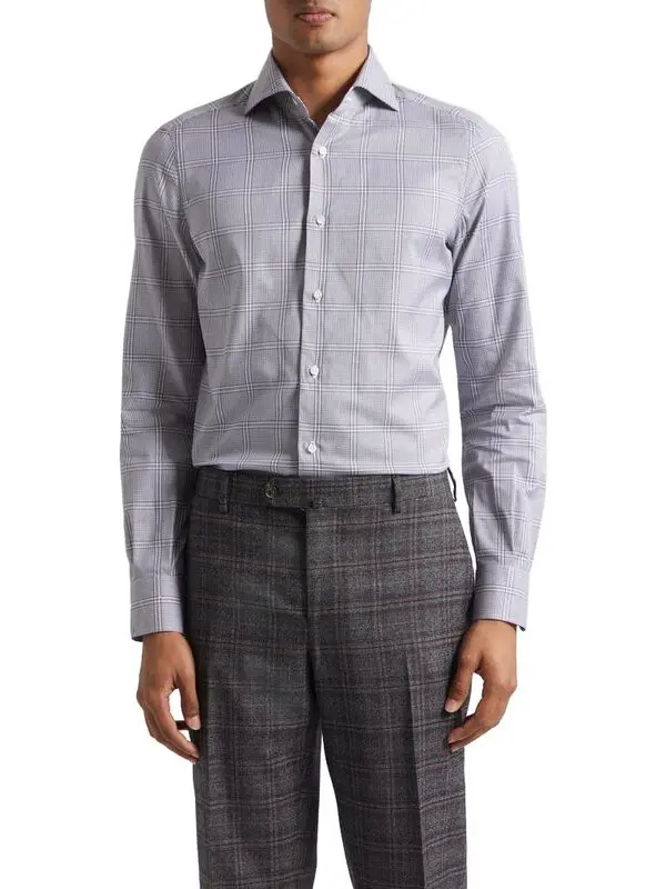 Isaia Sartorial Glencheck Button-up Shirt - Grey 01