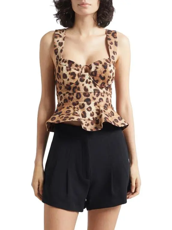 REISS Rema Leopard Print Bustier Peplum Top - Neutral