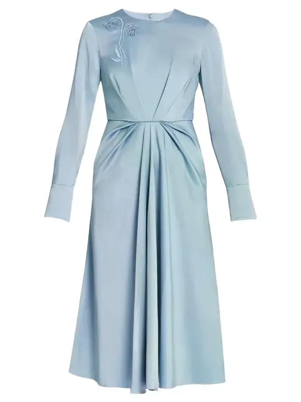 Erdem Embroidered Draped Midi Dress - Blue