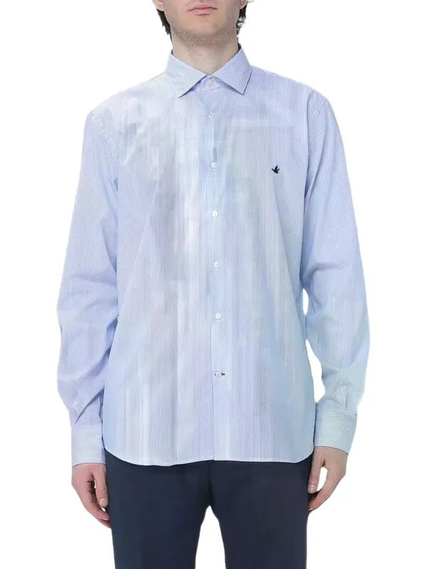BROOKSFIELD Striped Logo-embroidered Shirt - Blue