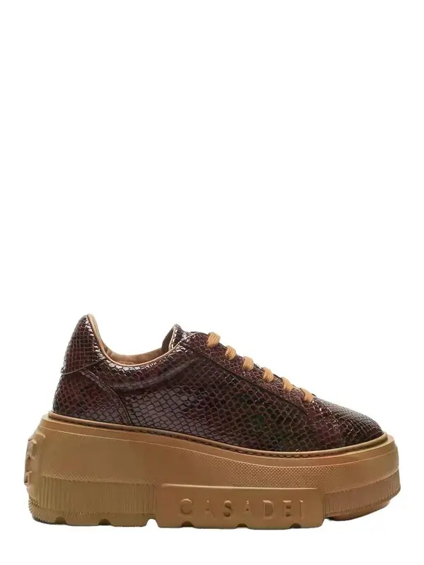 Casadei Burgundy Leather Snake-effect Platform Sneakers - Brown